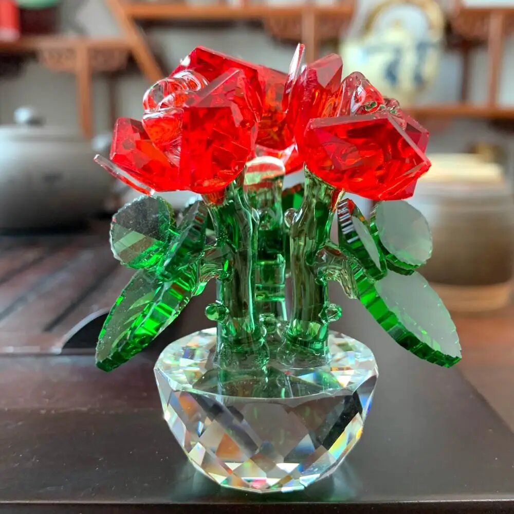 Хрустальные фигурки роз, набор из 6 штук Красный, Red