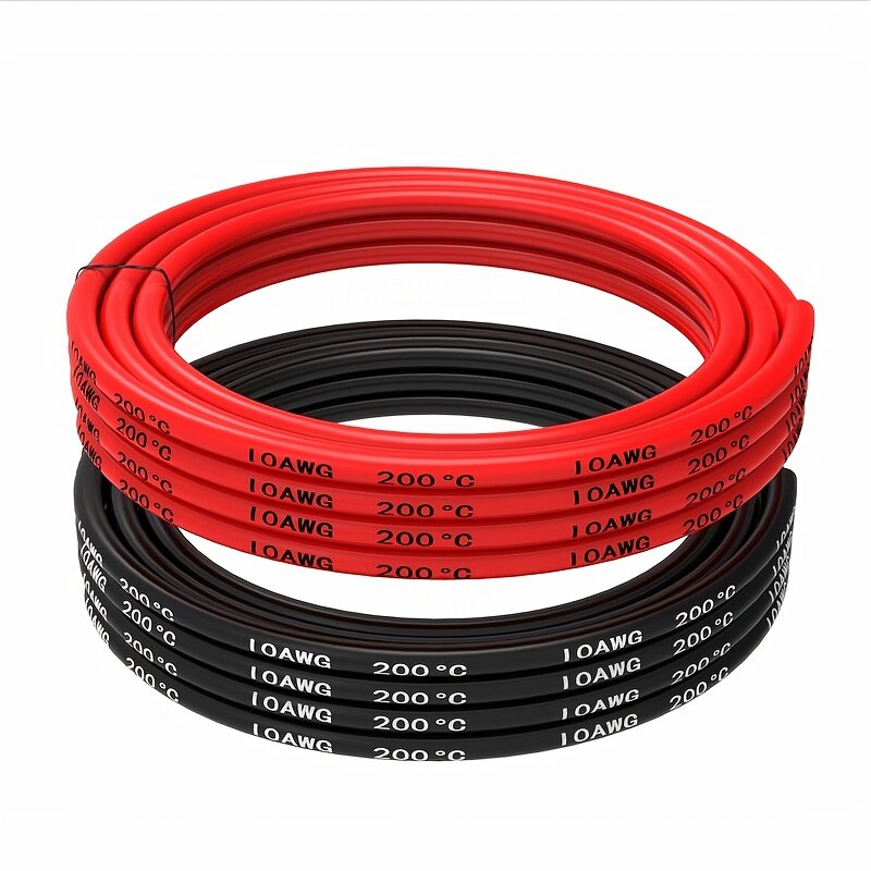 Силиконовый многожильный провод 10 AWG, луженая медь, термостойкий, сверхгибкий, 236.22 дюйма (черный и красный по 118.11 дюйма)