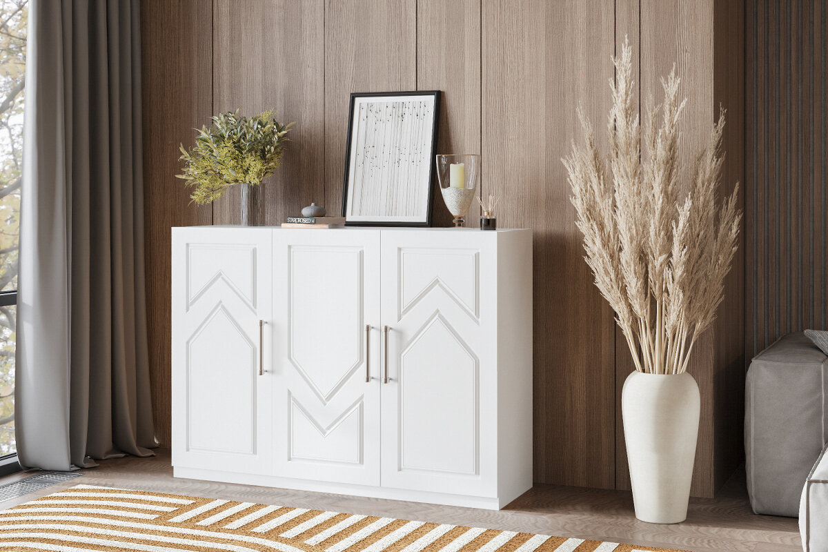 Комод Эверест-3 МДФ Белый для одежды трехдверный 105*90*40