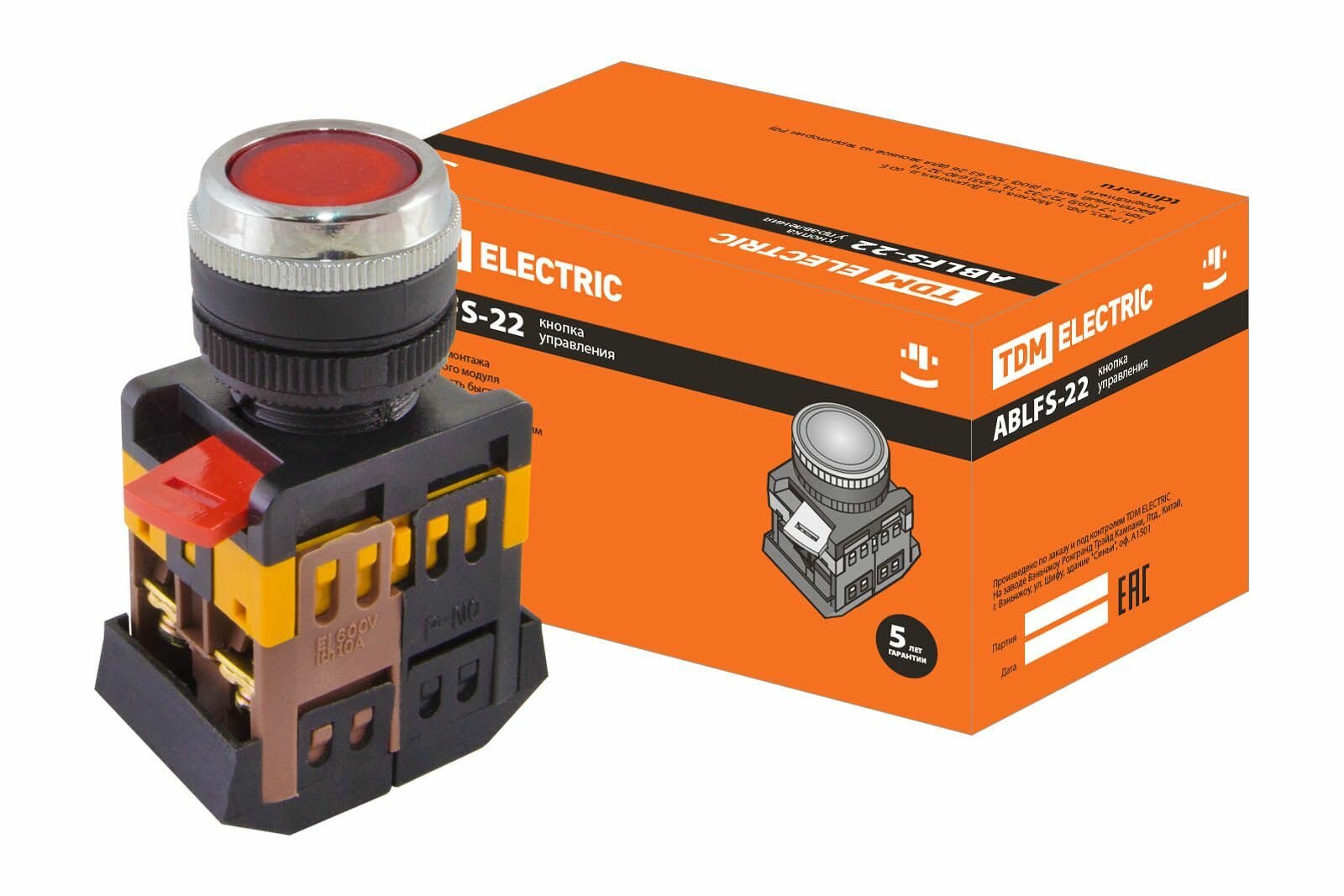 Кнопка ABLFS-22 красный неон 230В 1з+1р TDM ЕLECTRIC SQ0704-0008