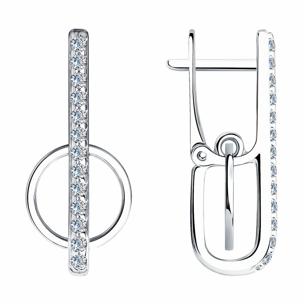 Серьги, серебро, 925 проба, родирование, фианит