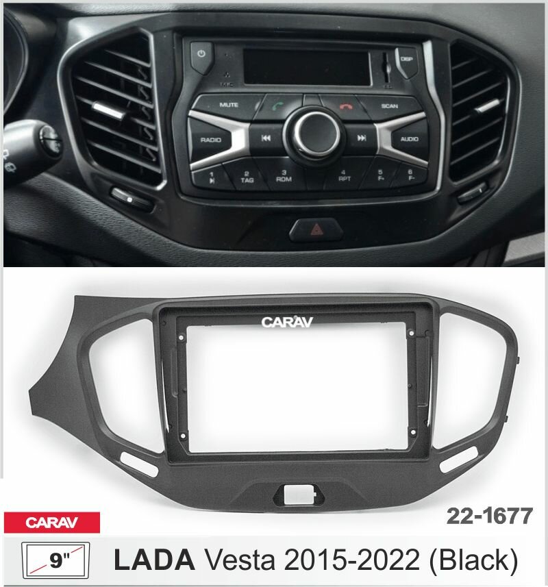 Рамка для андроид магнитолы 9 дюймов для лада Веста 2015-2022 / LADA Vesta 2015-2022 (матовый черный цвет).