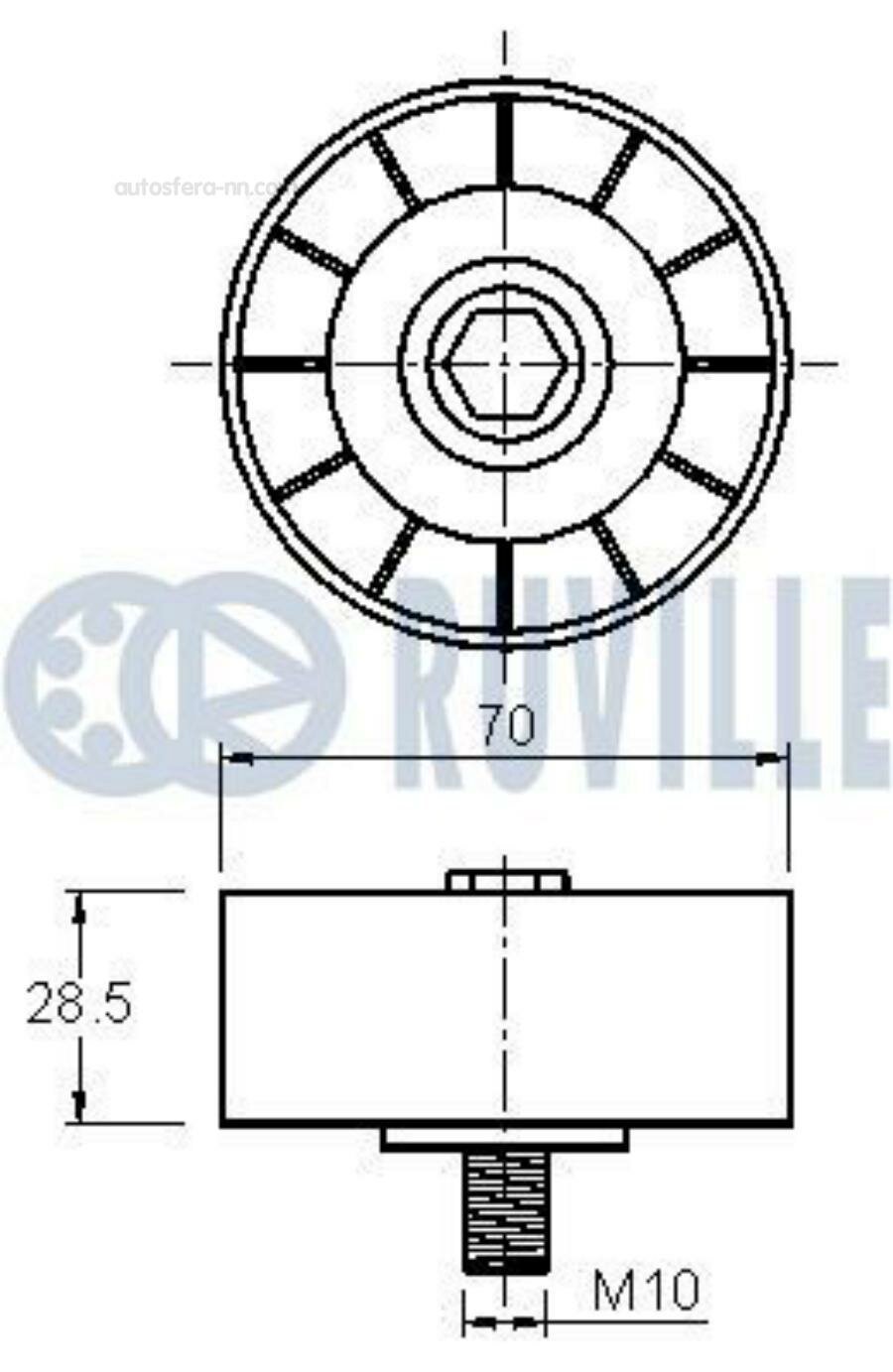 RUVILLE 542245 Натяжитель руч. ремня с роликом SAAB 9-3,9-5