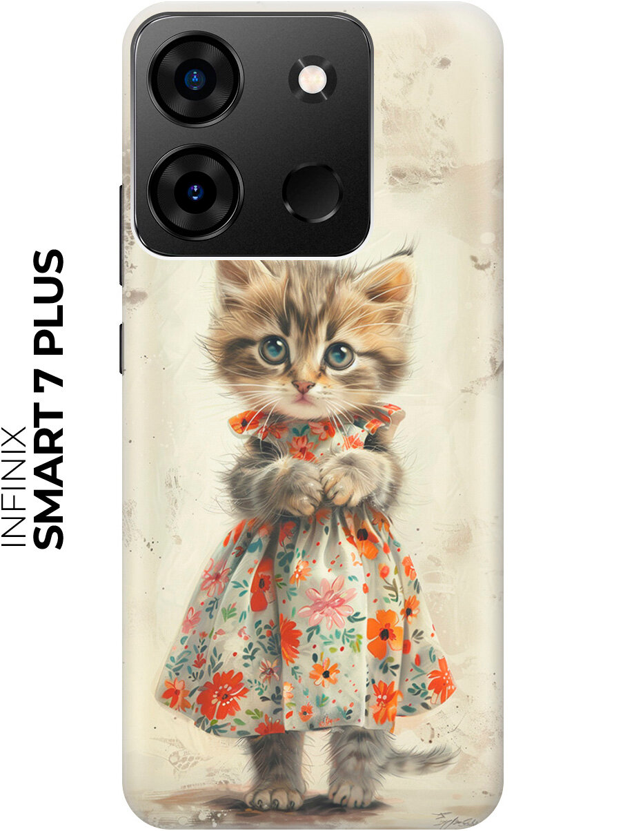 Силиконовый чехол на Infinix Smart 7 Plus / Инфиникс Смарт 7 Плюс с рисунком "Кошечка в цветочном платье"