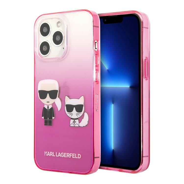 Karl Lagerfeld чехол для iPhone 13 Pro, Karl & Choupette розовый градиент
