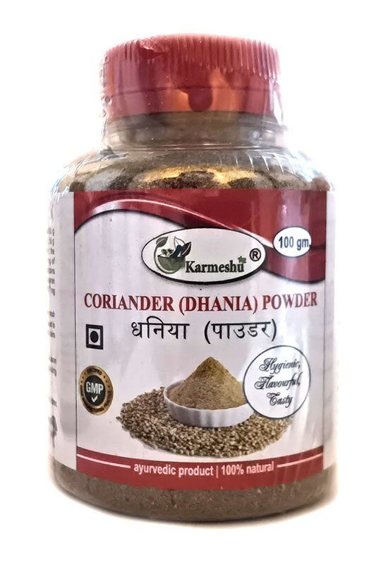 CORIANDER (DHANIA) POWDER, Karmeshu (кориандр (дхания) молотый, Кармешу), банка 100 г.
