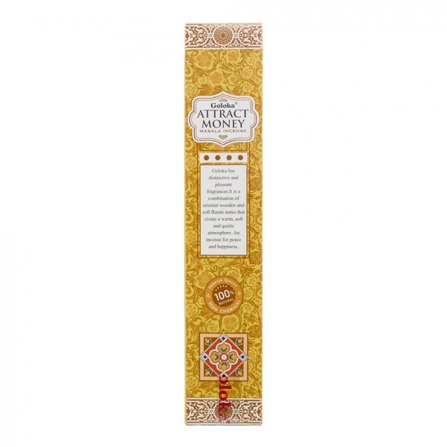Goloka ATTRACT MONEY Masala Incense (Высококачественные индийские пыльцовые благовония привлечение денег, Голока), 15 г.