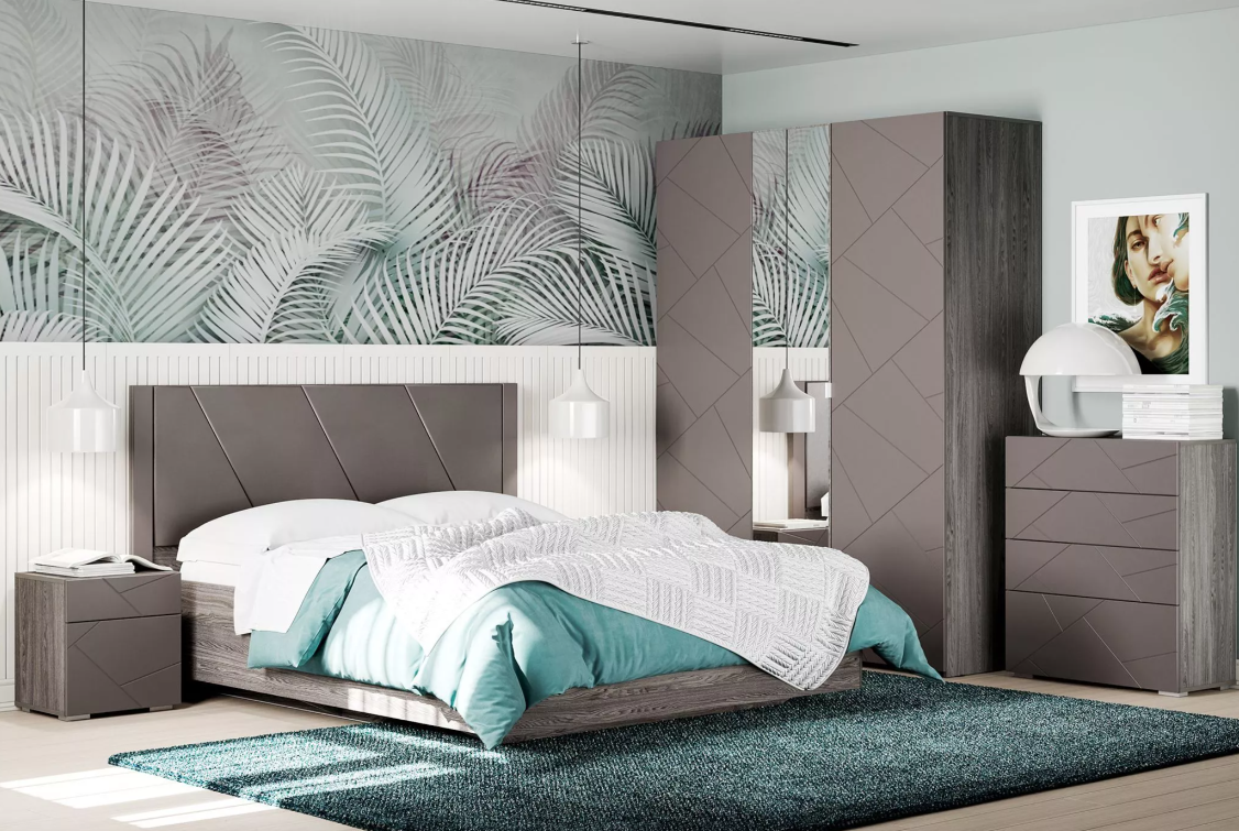 Спальня Сильва Summit комплектация 2 (НМ 040.64+НМ 011.44+НМ 013.61+НМ 013.61+НМ 040.71) Ясень анкор тёмный, графит софт