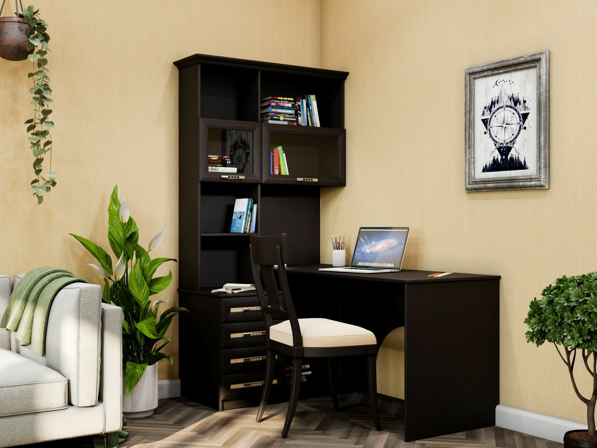 Компьютерный стол "Триан 7" 116/150х218х60, венге цаво / клен