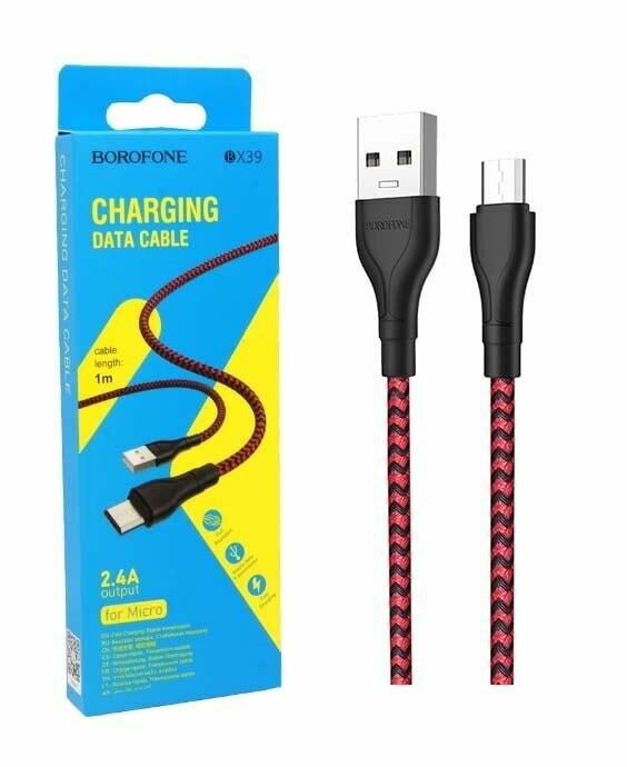 Кабель USB - micro USB 1м Borofone BX39 Beneficial - Черный/Красный