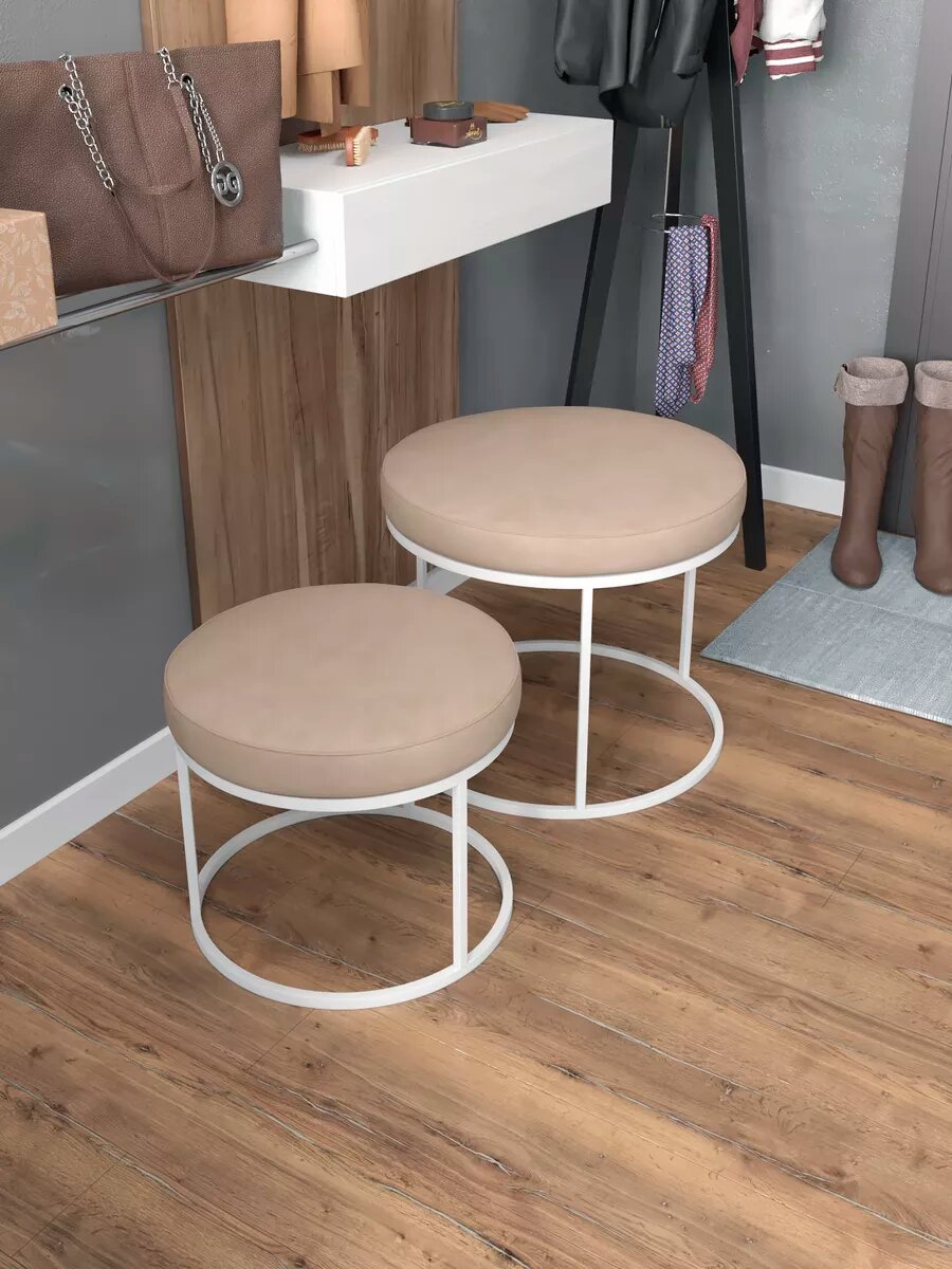 Комплект круглых банкеток - ббеж - бежевое на белом