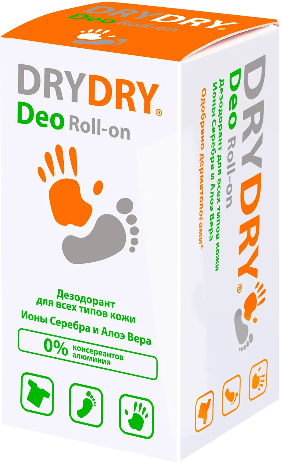 Дезодорант DRY DRY Deo Roll-on, ионы серебра и алоэ вера, 50 мл.