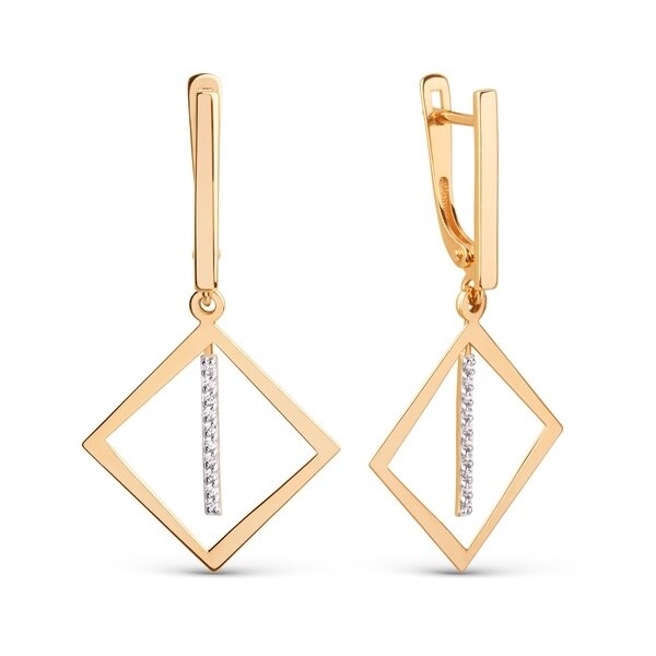 Серьги, золото, 585 проба, фианит