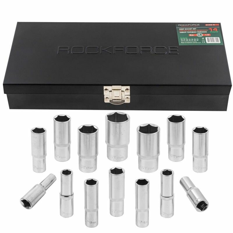 Набор головок глубоких 14 предметов 1/2" RockForce в металлическом кейсе