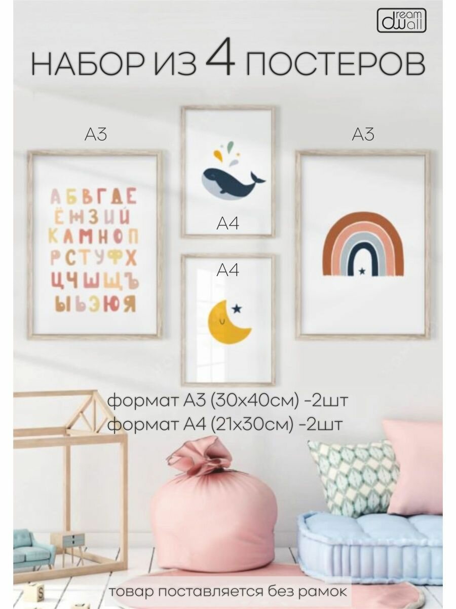 Постеры на стену интерьерные "Алфавит" набор постеров для детской