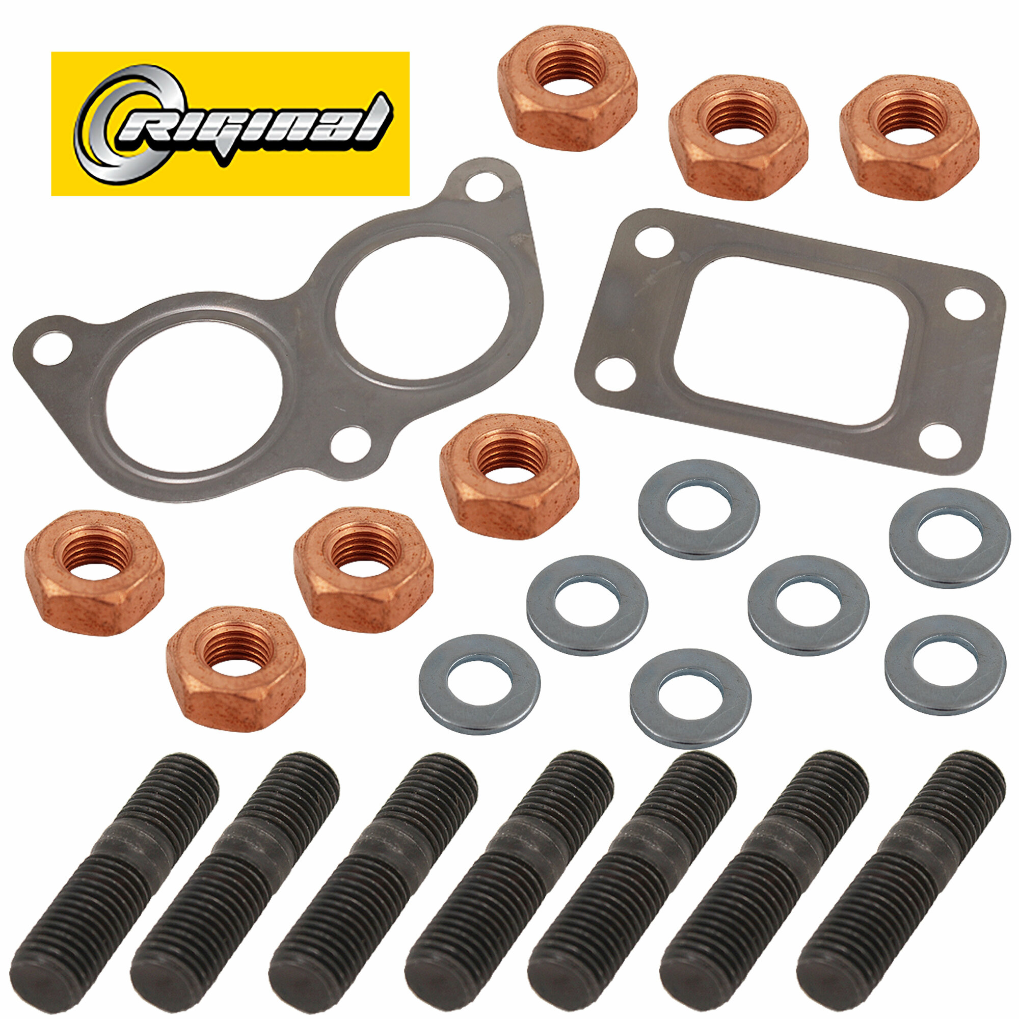 Ремкомплект крепления патрубка вып. коллектора Riginal для а/м КАМАЗ (2 прокладки, шпильки, шайбы, гайки)