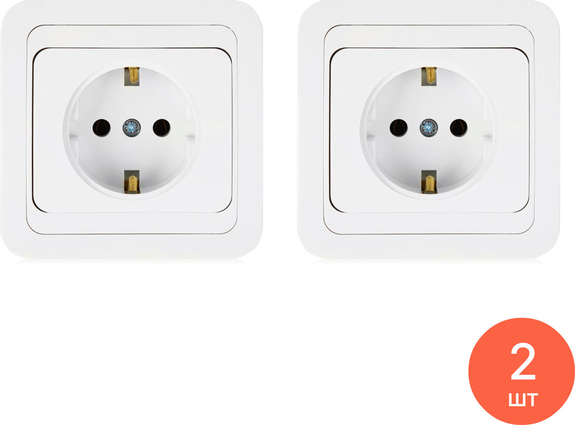 Розетка силовая штепсельная Makel / Макел Мимоза IP20 белая, 1-местная с заземляющими контактами, скрытая установка 12028 / электрооборудование (комплект из 2 шт)