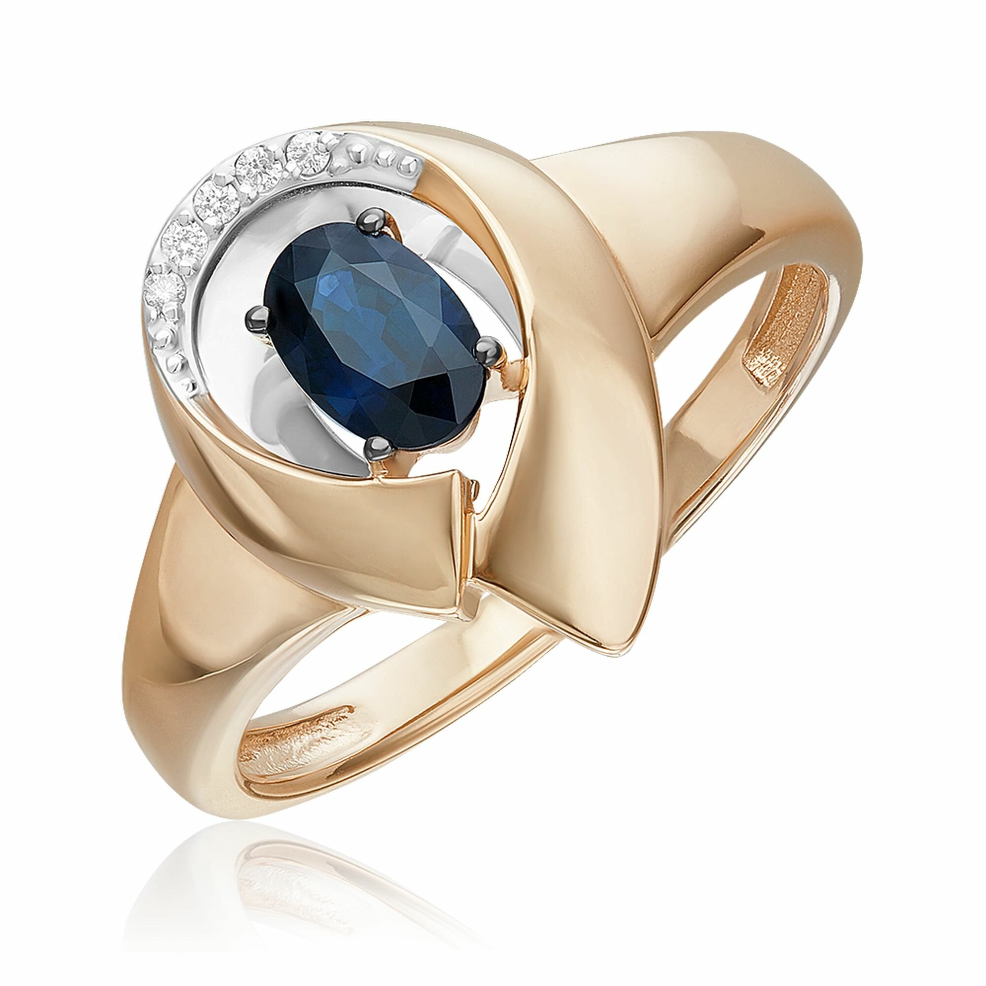 Кольцо, комбинированное золото, 585 проба, бриллиант, сапфир