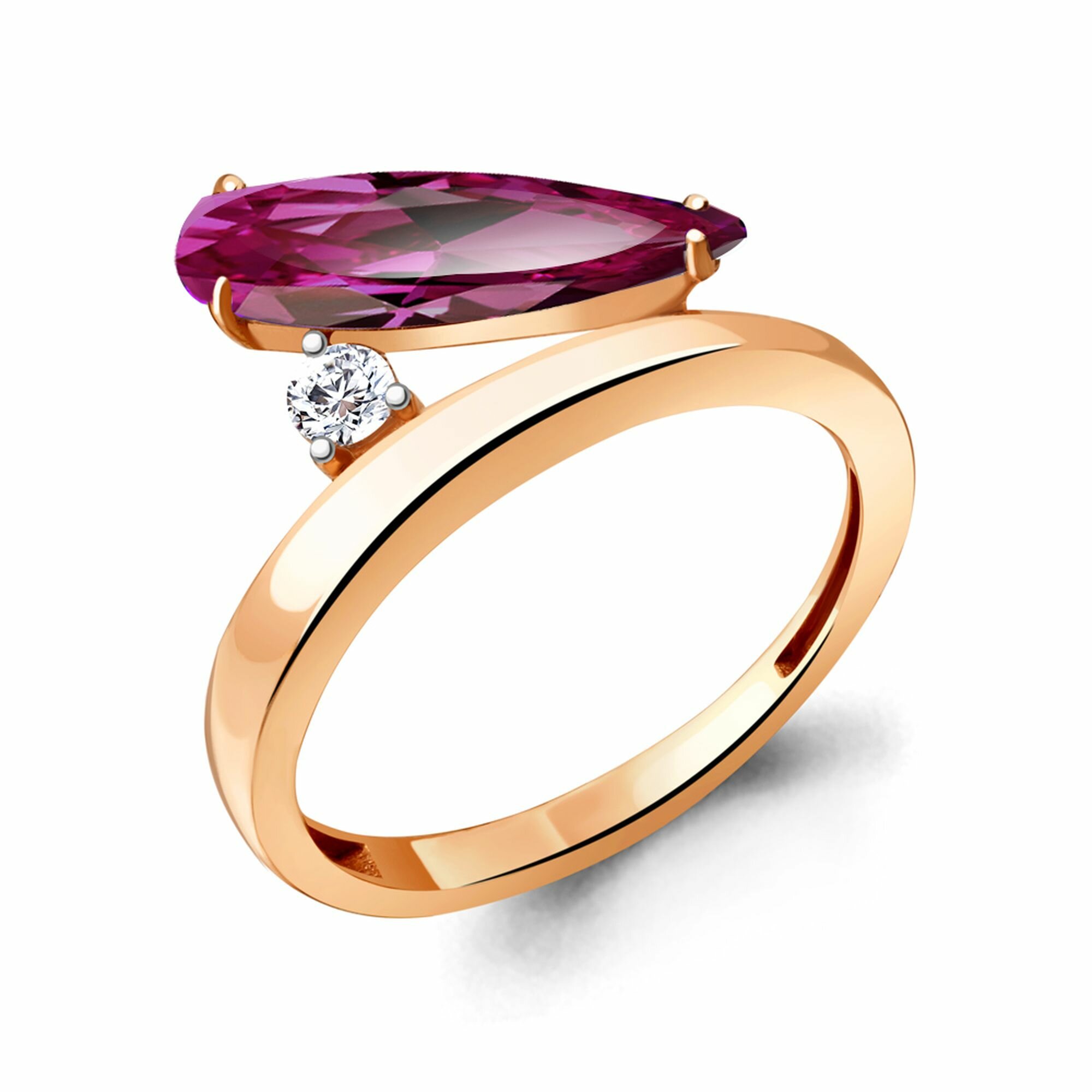 Кольцо, серебро, 925 проба, золочение, фианит, аметист