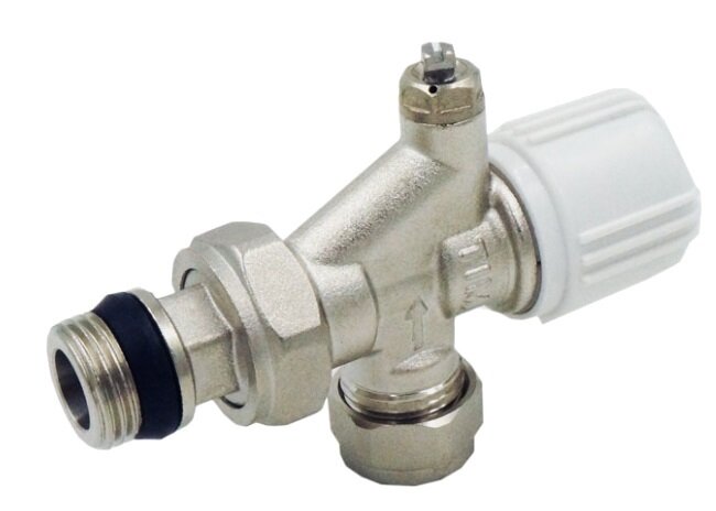 Клапан термостатический угловой на подачу для двухтрубной и однутрубной системы, с воздухоотводчиком под термоголовку М30 х 1,5 TIM