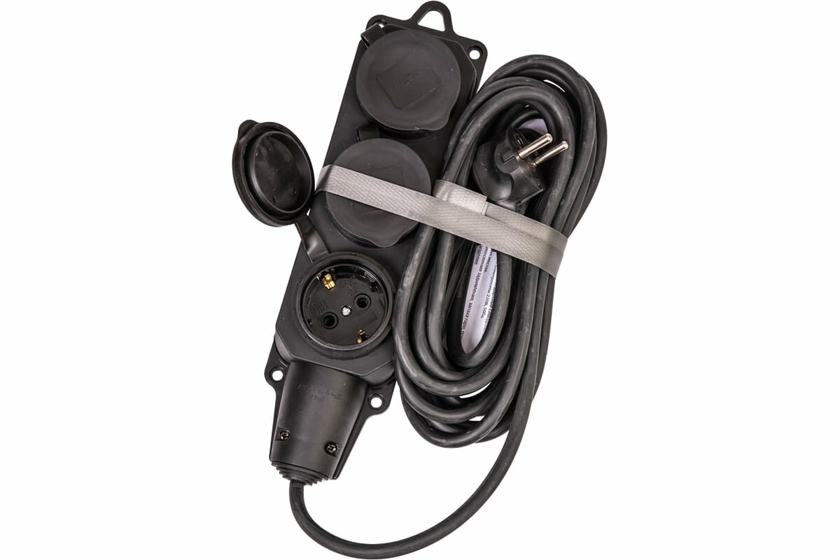 Удлинитель колодка космос 5м 3 гнезда IP44 черный с каучуковой защитной крышкой 4000Вт 16А