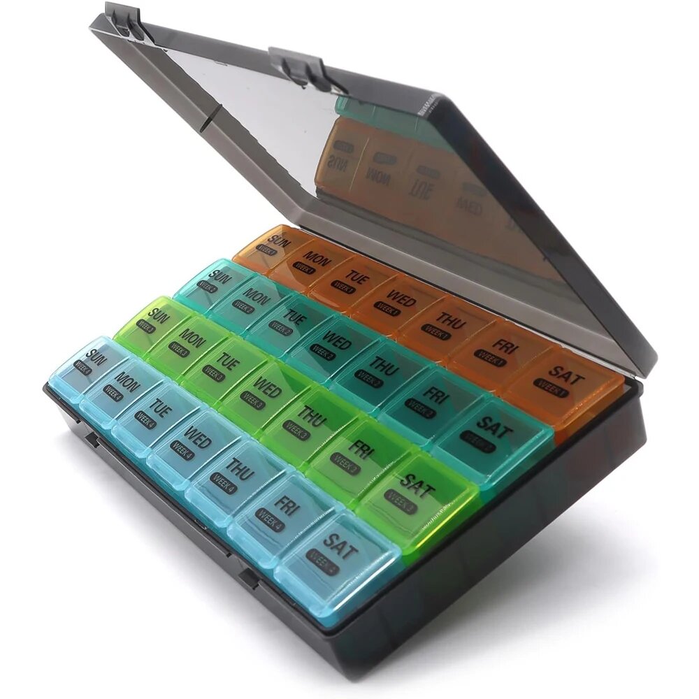 Ежемесячный органайзер для таблеток, органайзер для таблеток на 28 дней, большой контейнер для таблеток на 4 недели и месяц С Пылезащитным контейнером для таблеток, витаминами