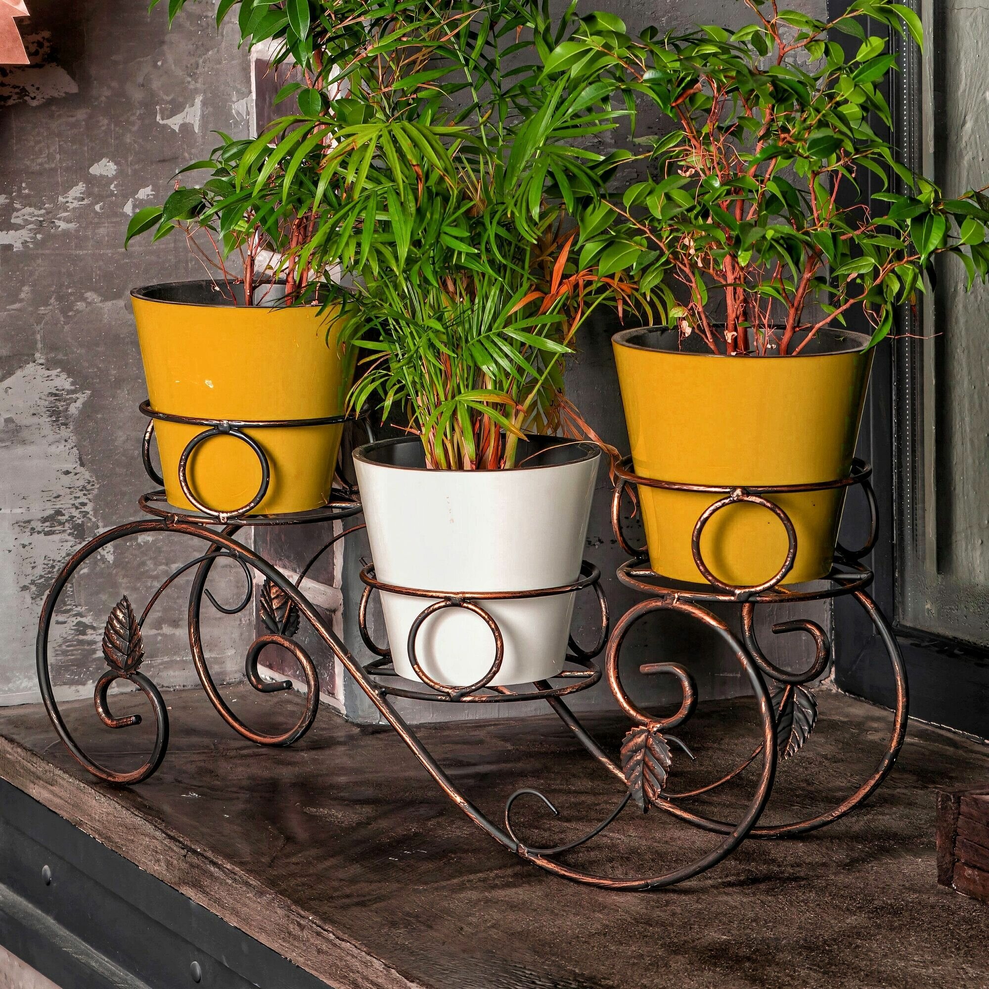 Металлическая подставка для цветов для 3 кашпо, цвет черный, бронзовый