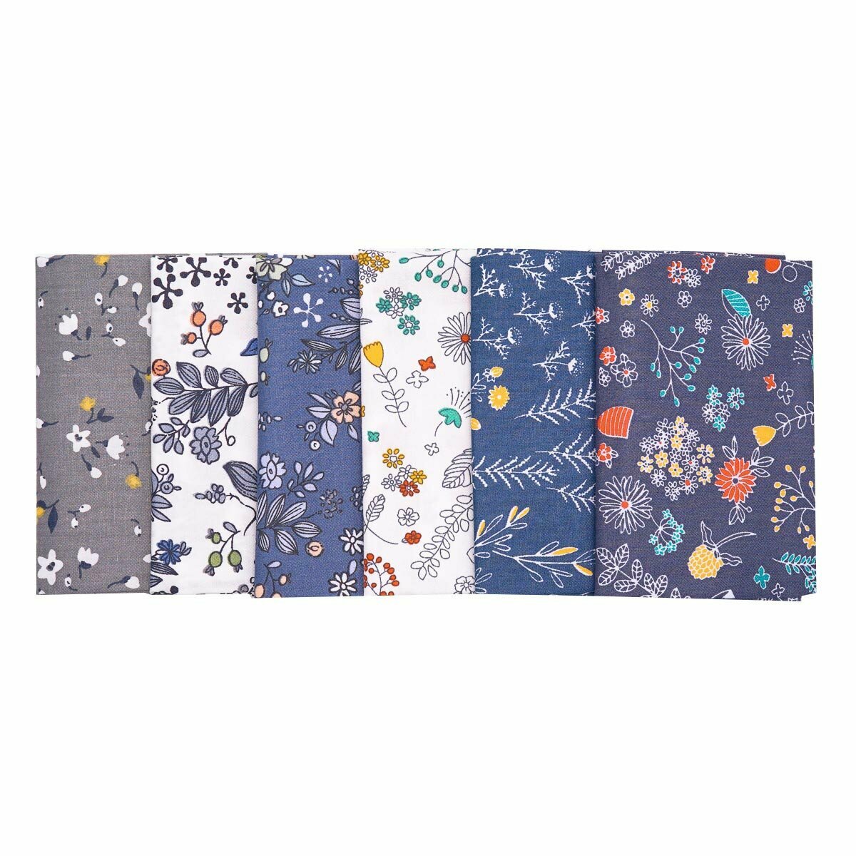 PAT06-01 Набор тканей 'Цветочный принт' серо-голубой, 100% хлопок, 50*50см, 6 шт, Astra&Craft