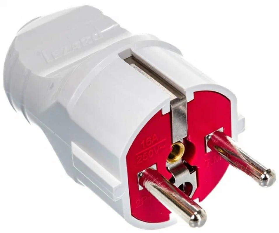 Вилка электрическая Lezard / Лезард с UPS и заземляющими контактами из АБС-пластика, белая, степень защиты IP20, 220В, 16А / электрика