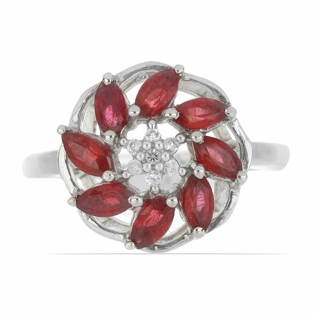 Кольцо, серебро, 925 проба, родирование, топаз, рубин