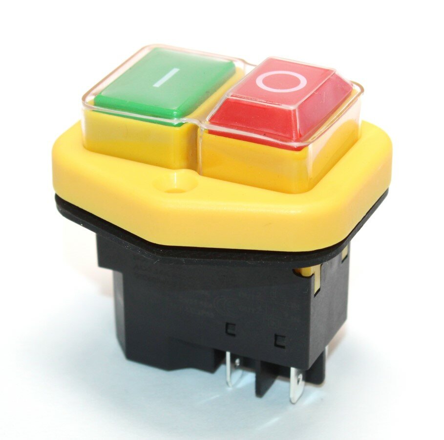 Кнопка электромагнитная сдвоенная "пуск-стоп" AELA-22-G 250В, 16A, IP55, 4pin, RUICHI, (на бетономешалку)