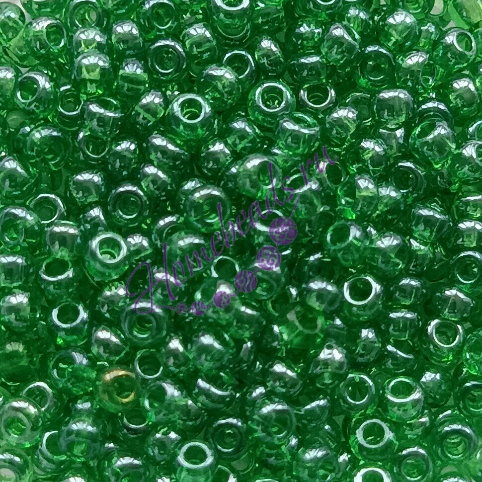 Бисер Чехия Preciosa, 56110, стекло, прозрачный блестящий, 10/0, круглое отверстие, 50 г, зеленый