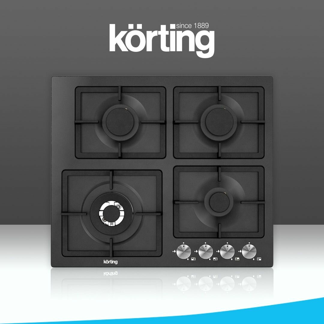 Газовая варочная панель Korting HG 697 CTN ширина 60 см, 4 конфорки, WOK, электроподжиг, черный