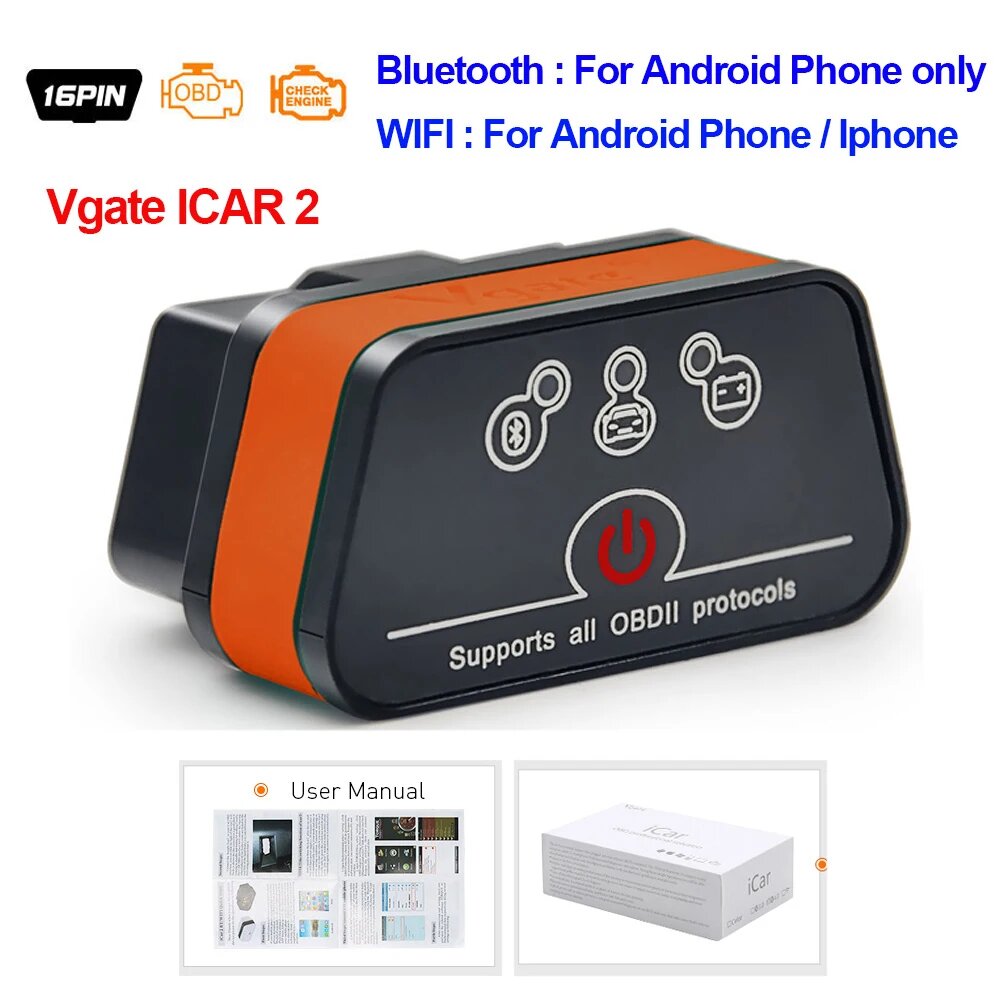 Vgate iCar2 ELM327 Bluetooth-сканер obd2 elm 327 V2.1 obd 2 wifi icar 2 ICAR2 WIFI, Type 1