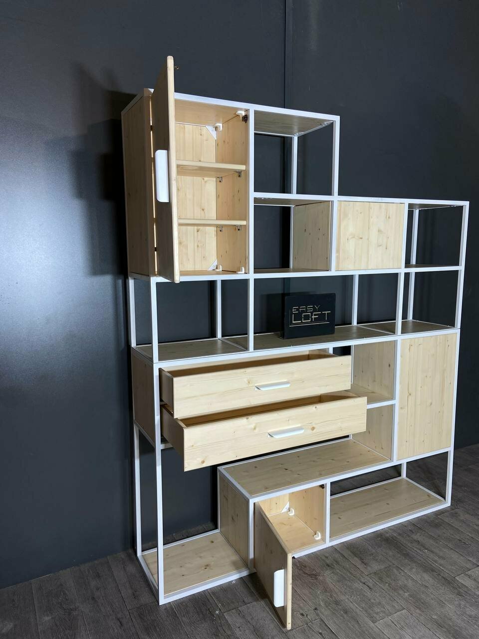 Стеллаж-перегородка "EasyLOFT" в стиле лофт для зонирования, из массива хвойных пород, для дома и офиса, 170х35х200 см.