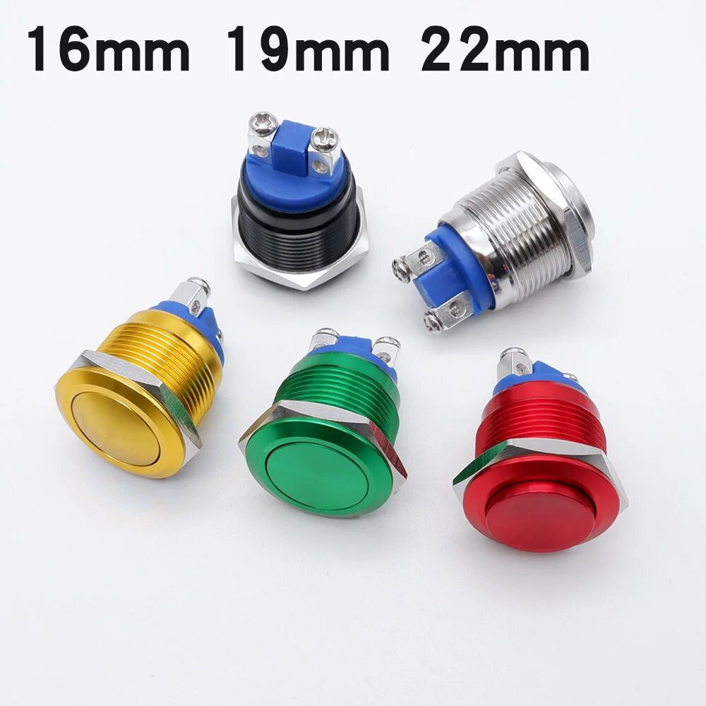 Металлический кнопочный переключатель 16/19/22 мм 16mm Momentary, Красный, Red, Flat head