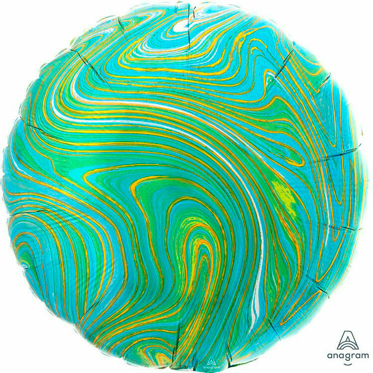 Воздушный шар из фольги. Круг. Мрамор Blue Green (18”/46 см, USA)