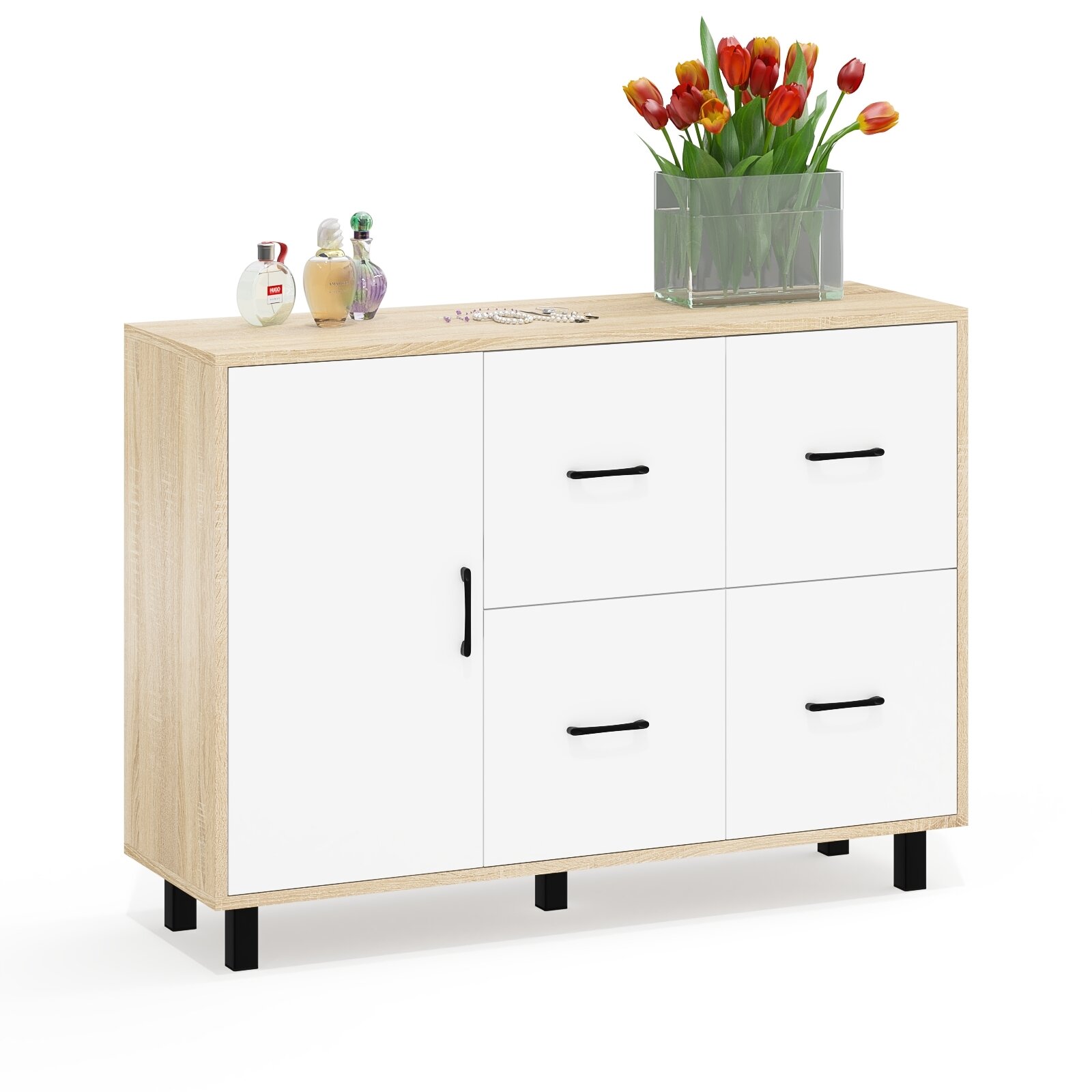 Комод-тумба РВК 125-1204, цвет дуб сонома/белый, ШхГхВ 120,4х37,4х87 см, не универсальная сборка