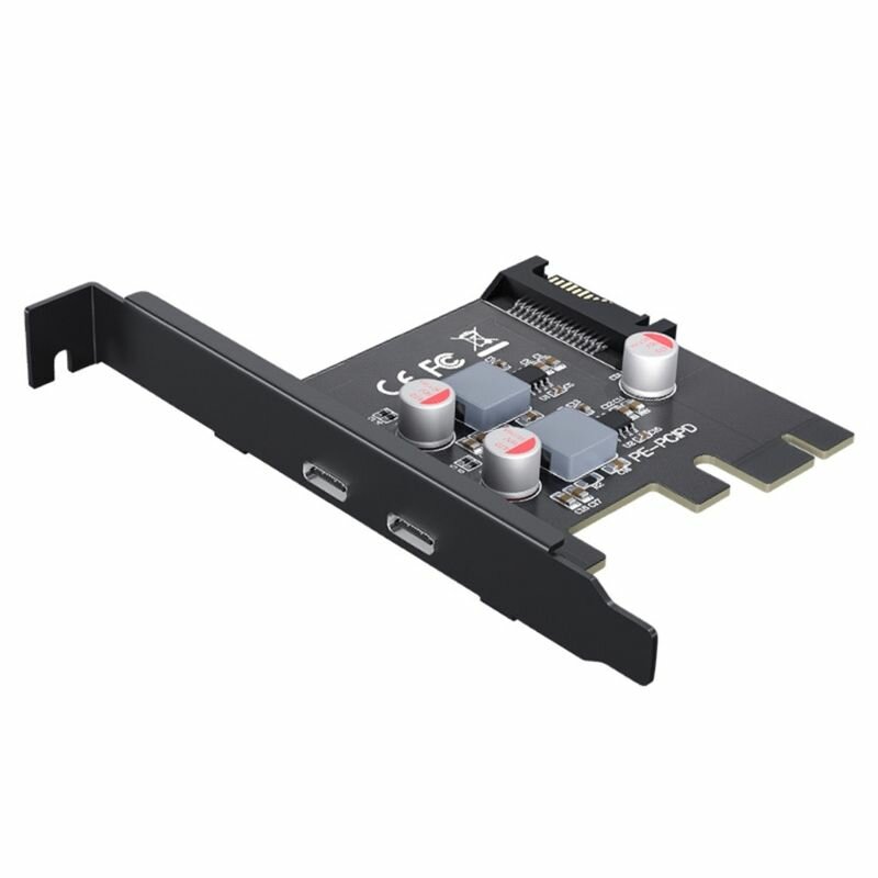(1 шт) PCI-E карта с 2 портами USB Type-C (с PD)