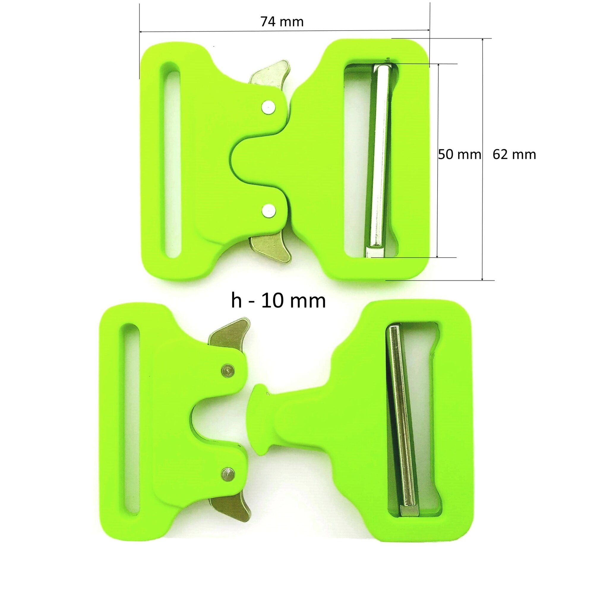 Застежка пряжка фастекс "Кобра" металлическая 50 мм, 1 штука, зеленый-неон
