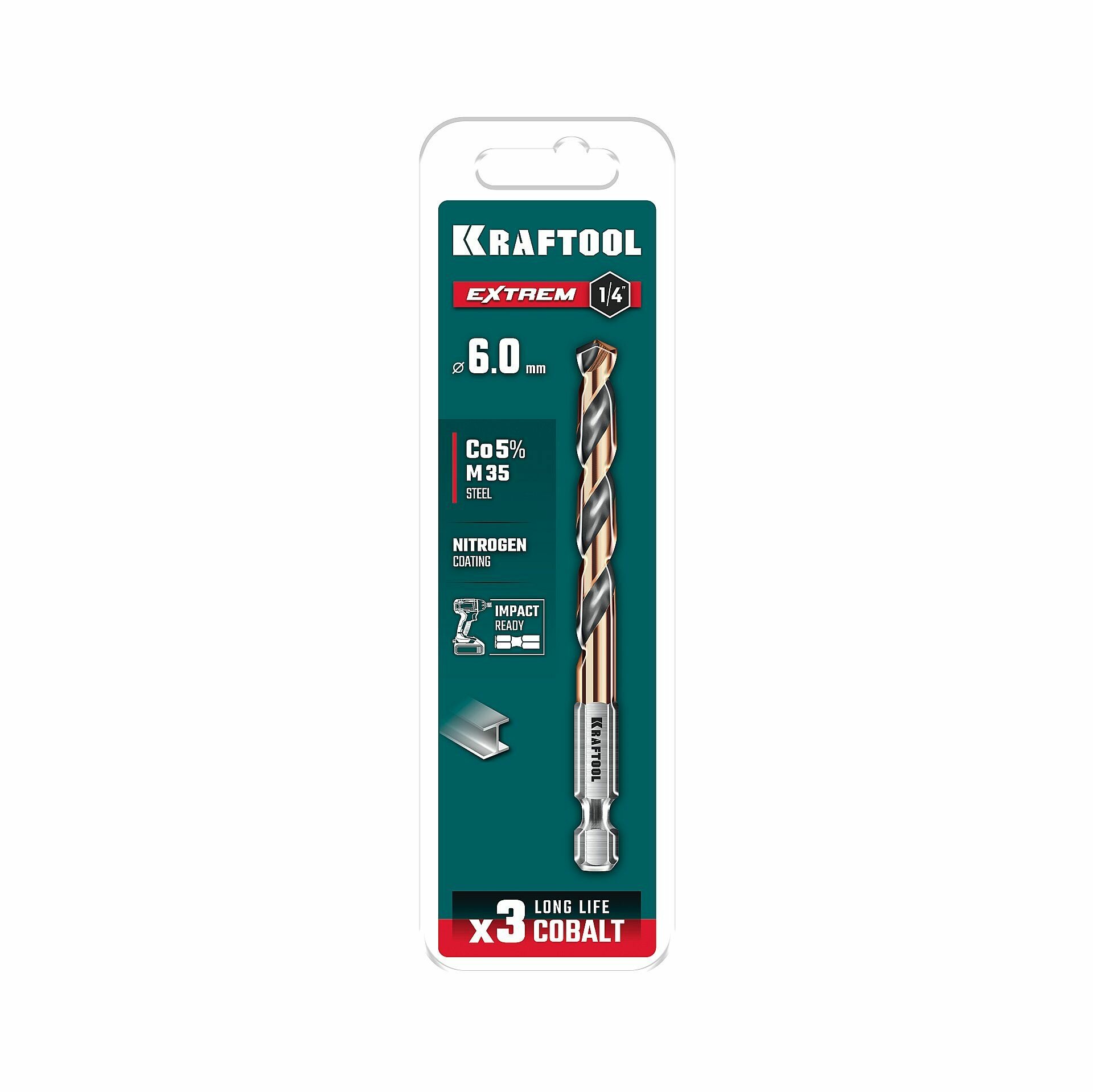 KRAFTOOL НЕХ-1/4 , d 6.0 х 98 мм, сверло по металлу для винтовёртов и шуруповертов IMPACT READY (29652-6)