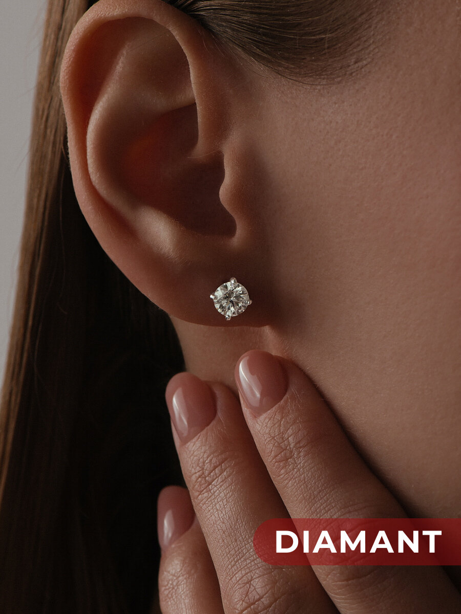 Серьги пусеты, белое золото, 585 проба, рубин, бриллиант выращенный