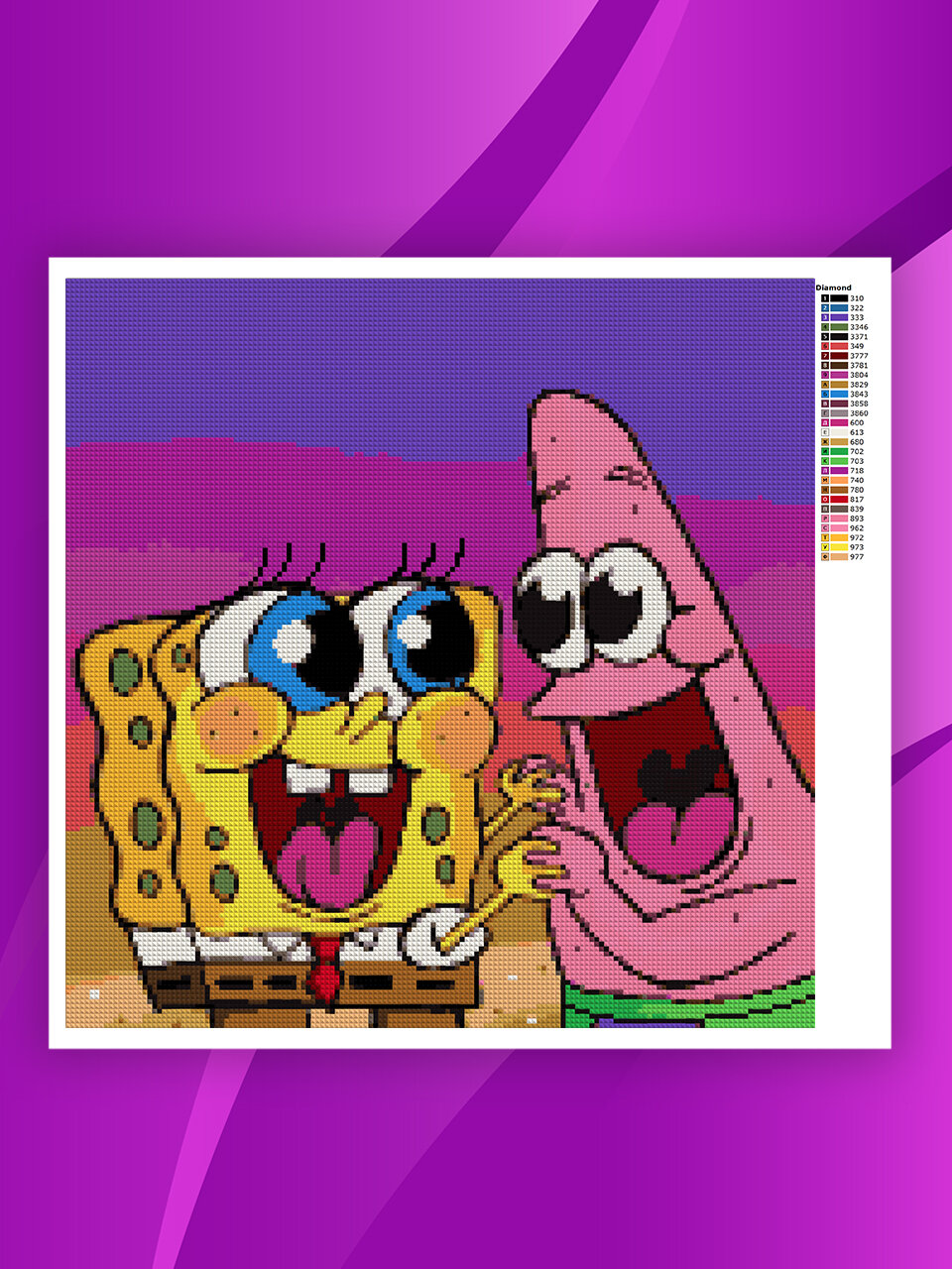 Алмазная мозаика без подрамника - вышивка Губка Боб 40 х 40 см