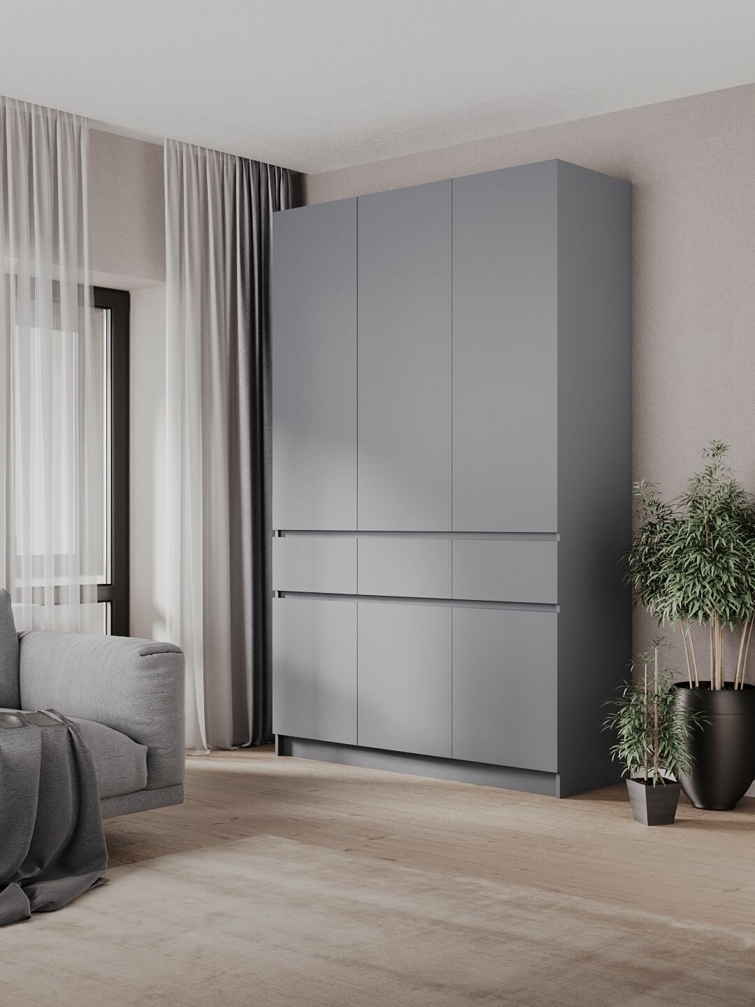 Шкаф распашной ШК-34/ Артек(Бостон) Антрацит ЛДСП, с ящиками, полками, штангой, для спальни, гостиной 1500х2364х490 мебельный РАЙ