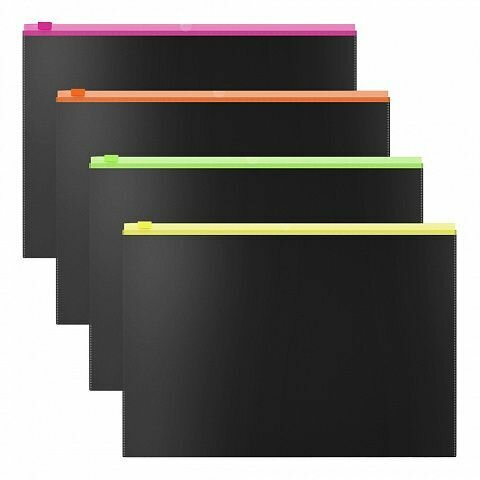 Папка-конверт Erich Krause "Matt Accent", на zip-молнии, А4, непрозрачная черная, полипропилен (54953)