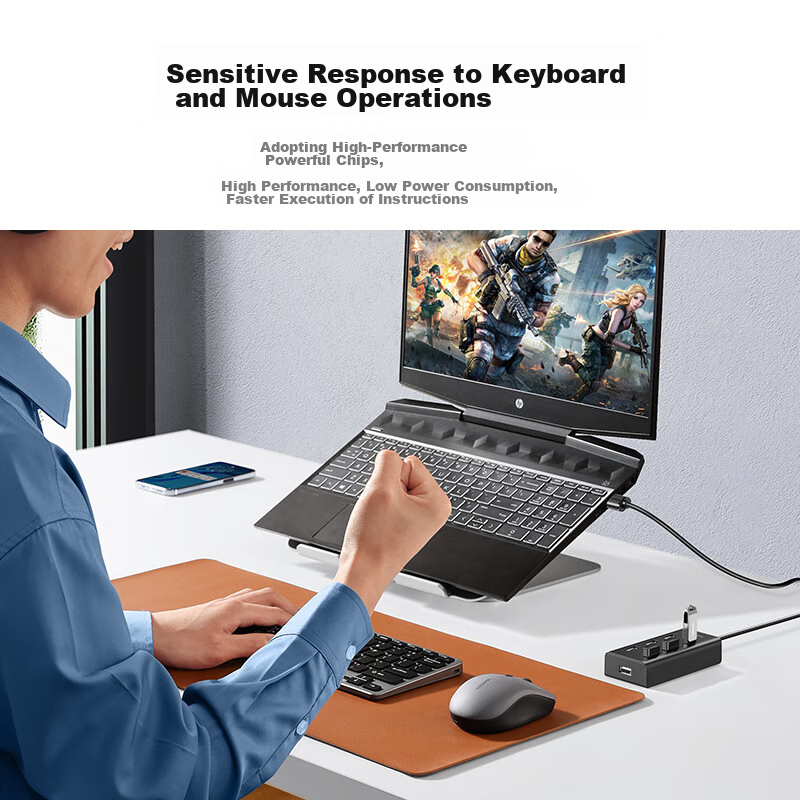 Lulian USB Hub, High-Speed Expansion 7-Port 2.0 HUB Splitter Extension Cable, Desktop And Laptop Expansion Dock, One-To Multi-Port Converter with Power Outlet