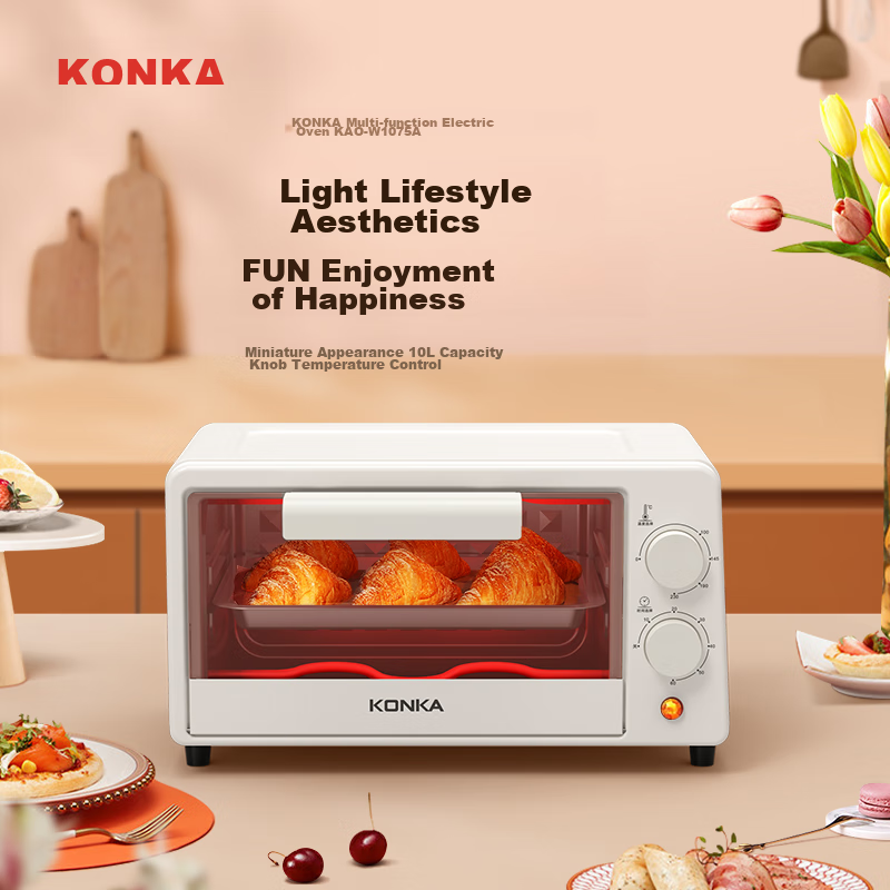 KONKA Electric Oven, Multi-Functional Mini Oven for Home Use, Fruit And Nut Maker, 10L Compact Size, Space-Saving, KAO-W1075A