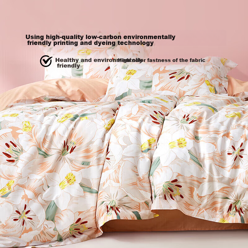LUOLAI Home Textile 100% Pure Cotton Bedding Set Chinese Style Bed Sheet Duvet Cover Double Bed Set 200*230cm
