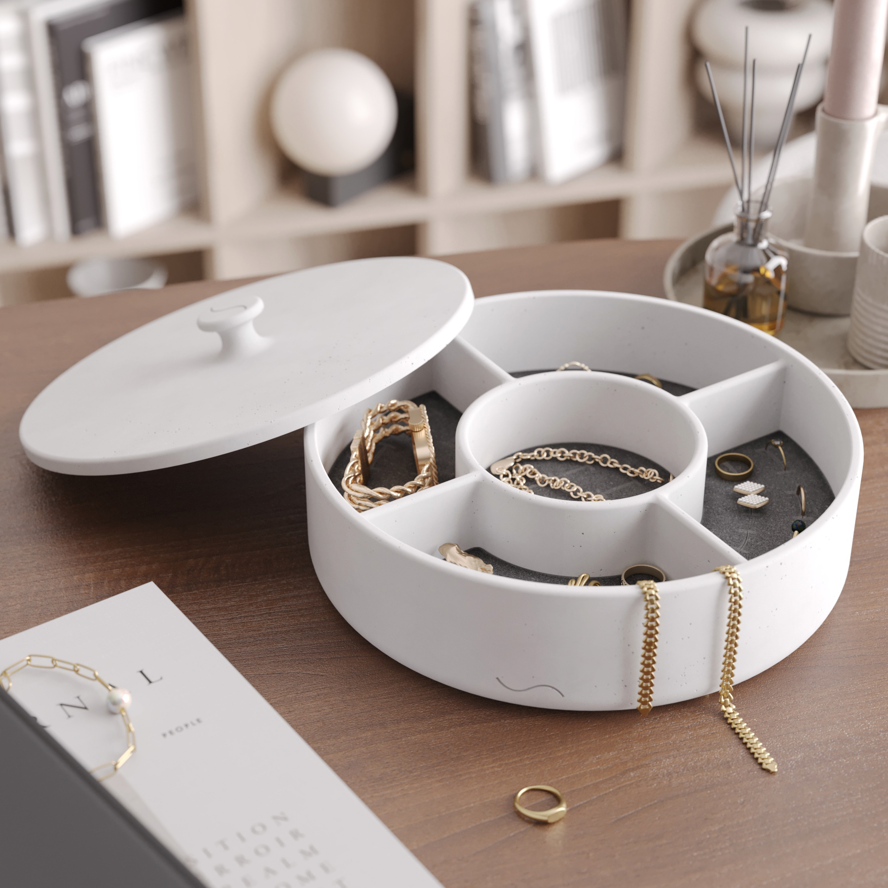 Шкатулка для украшений Marta, 22x7 см, декоративная, бетон, белый матовый