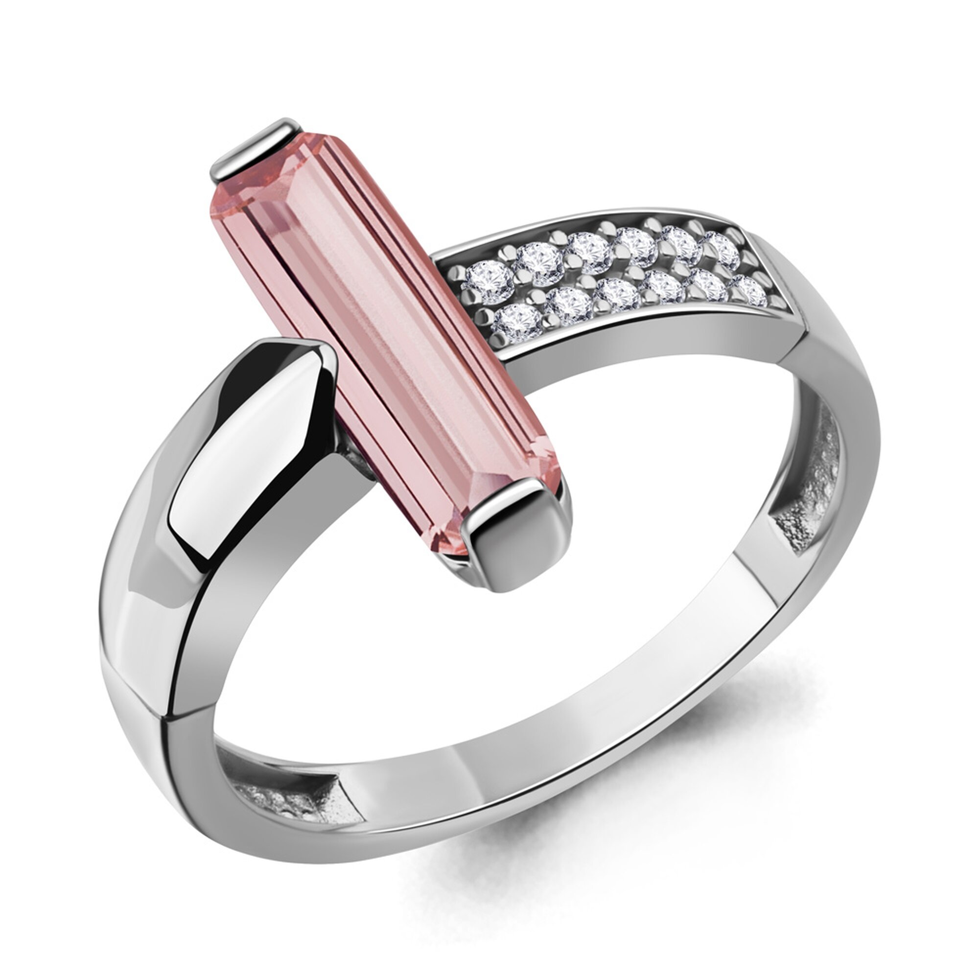 Кольцо, серебро, 925 проба, родирование, морганит, фианит